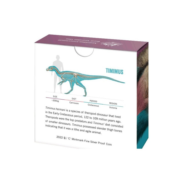 Srebrna Moneta RAM Dinosaurs Down Under: Timimus 2022, 11,66 grama (proof)