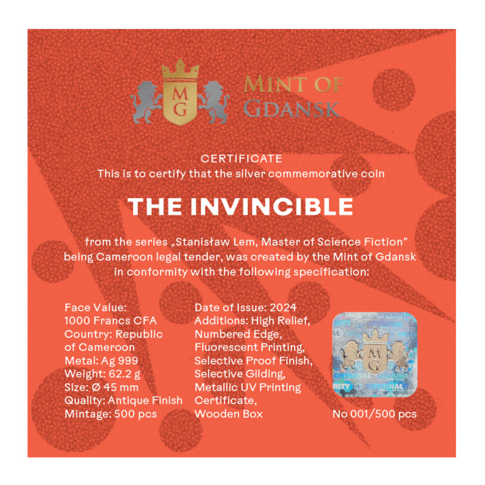Stanislaw Lem Silver Coin, Invincible 2024, 2 oz.