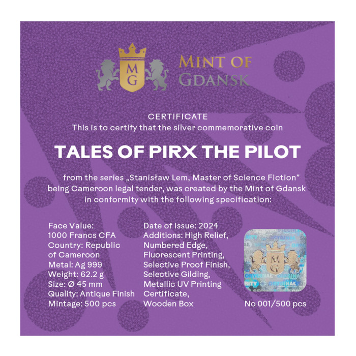 Silver Coin Stanislaw Lem, The Tale of Pilot Pirx 2024, 2 oz.