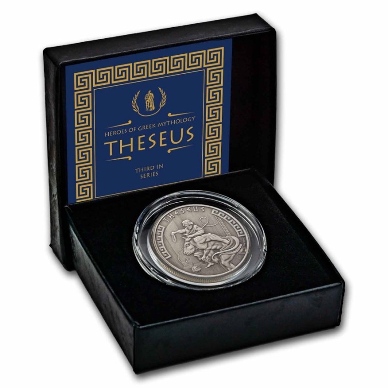 Heroes of Greek Mythology: Theseus 2024 Antique Silver Coin, 1 oz.