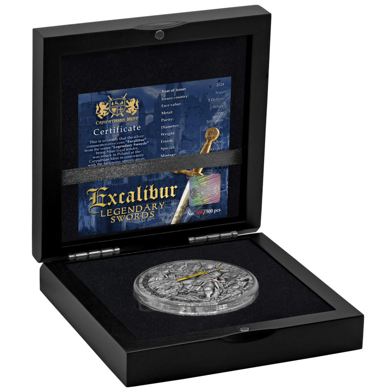 Legendary Swords Silver Coin: Excalibur 2024, 2 oz.