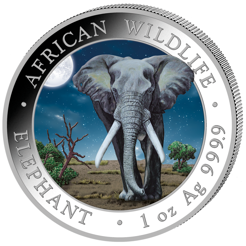 Somali Elephant 2025 Color Silver Coin, 1 oz.