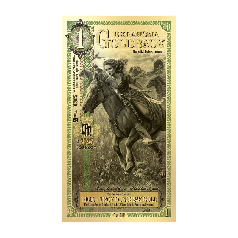 Gold 1 Oklahoma Goldback note, 1/1000 oz.