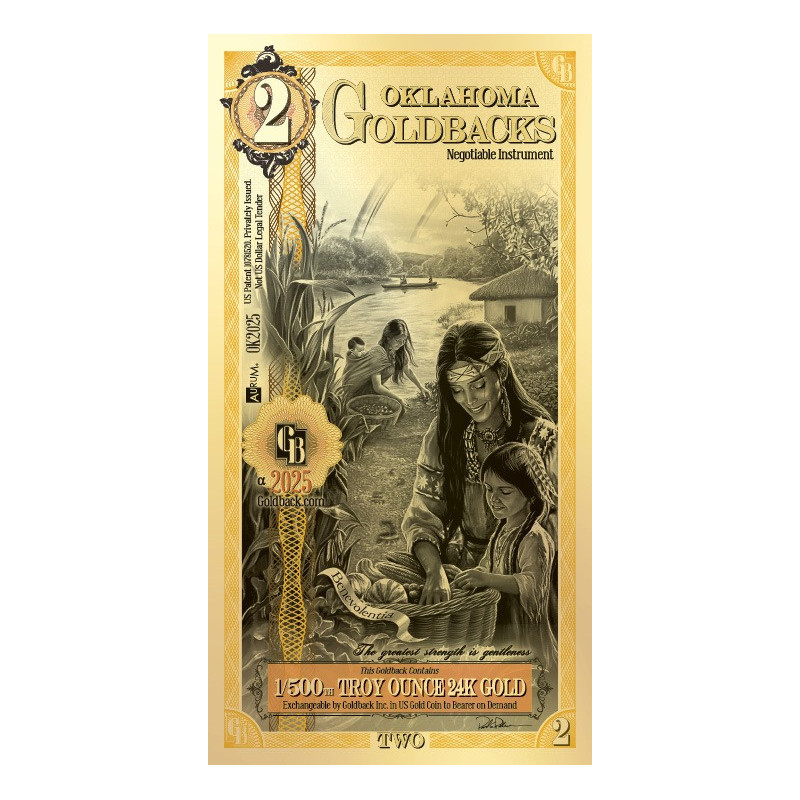 Gold 1 Oklahoma Goldback note, 1/1000 oz.