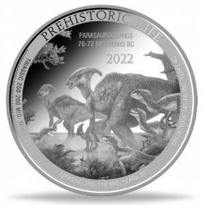 Prehistoric Life: Parasaurolophus 2022 Silver Coin, 1 oz.